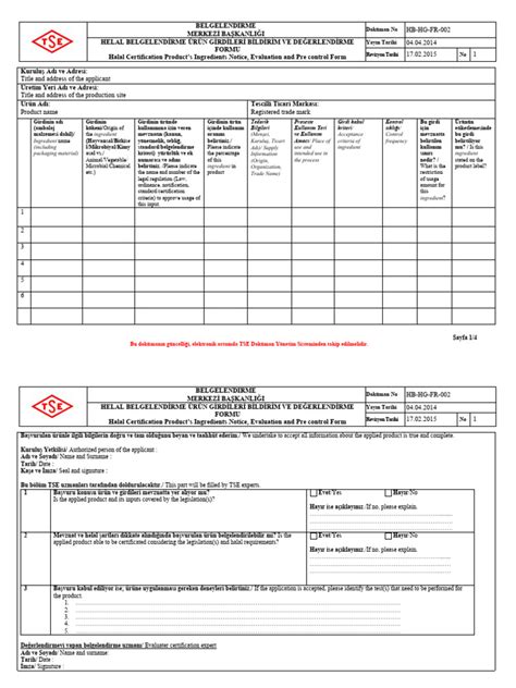 Hb Hg Fr 002 Helal Belgelendİrme ÜrÜn Gİrdİlerİ Bİldİrİm Ve DeĞerlendİrme Formu Pdf