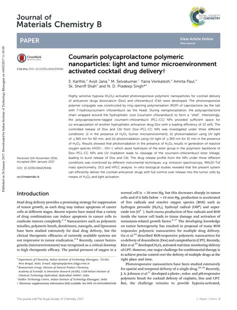 Pdf Coumarin Polycaprolactone Polymeric Nanoparticles Light And