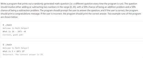 Solved Write A Program That Prints Out A Randomly Generated Chegg Com