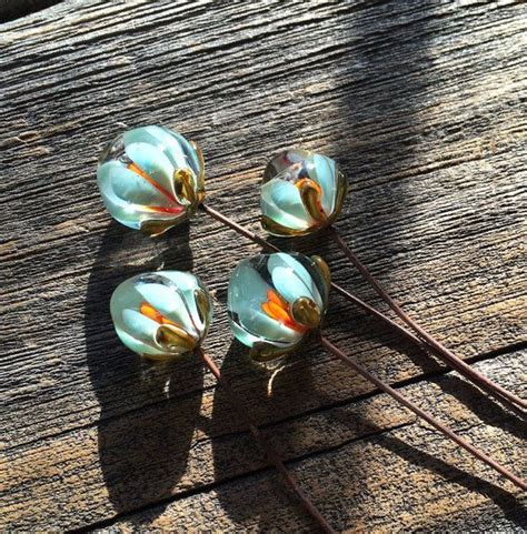 Handmade Lampwork Glass Flower Headpins Robins Egg Blue Blossom Drops