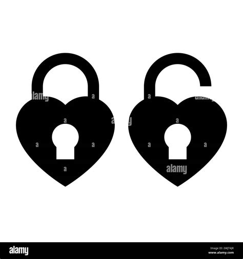 Heart Lock And Unlock Icon Closed Flat Vector Stock Illustration