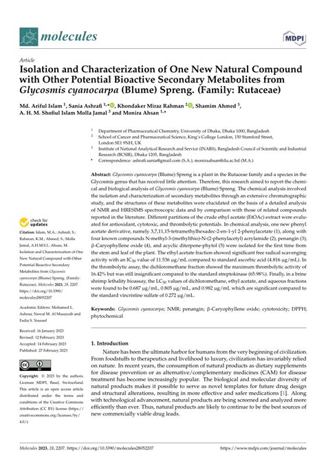 Pdf Isolation And Characterization Of One New Natural Compound With