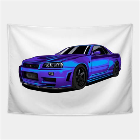 Godzilla Skyline Gtr R34 Gtr Tapestry Teepublic