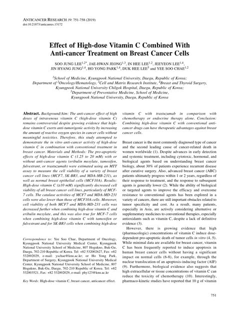 Pdf Effect Of High Dose Vitamin C Combined With Anti Cancer Treatment