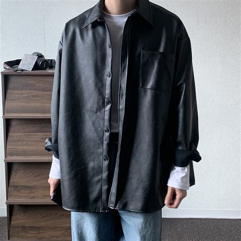 빅사이즈 오버핏 레더 셔츠 무지 라이더 가죽 레자 봄 가을 아우터 스트릿 캐주얼 자켓 에이블리