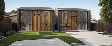 Modernist Exterior Shot Brick Cladding With Cedar Vertical Weatherboard Timber Deck In The Fro