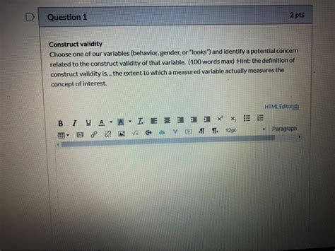 Question 1 2 Pts Construct Validity Choose One Of Our Chegg Com