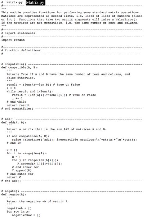 solved matrix py matrix py this module provides functions