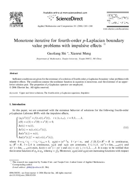 Pdf Monotone Iterative For Fourth Order P Laplacian Boundary Value