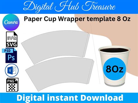 8oz Blank Paper Cup Wrapper Template Styrofoam Coffee Cup Template