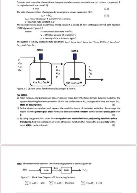 Solved Texts Consider An Irreversible Chemical Reaction Process Where