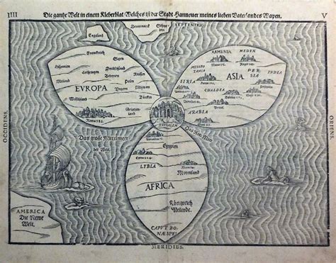 Clover Leaf Map Of The World By Heinrich Bunting From