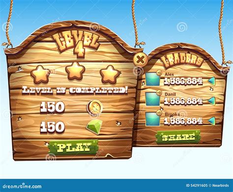 Set Of Wooden Windows Of The Completion Of The Passage Of The Level For