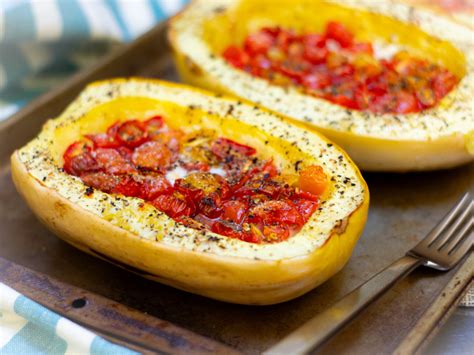 Roasted Spaghetti Squash With Feta And Tomatoes Gradfood