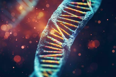 Digital Illustration Dna Structure In Colour Background With Bokeh 3d