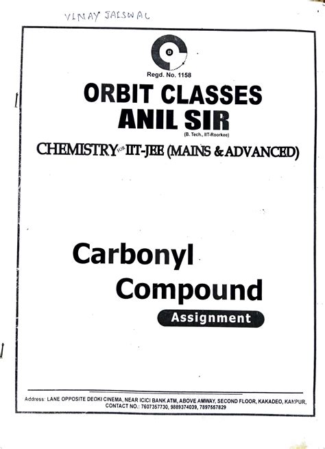 Solution Carbonyl Compound Assignment Practice Booklet With Answers