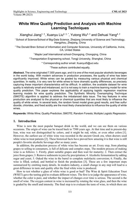 Pdf White Wine Quality Prediction And Analysis With Machine Learning