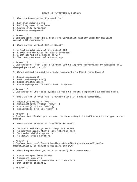 React Interview Questions Styl Pdf Computing Software Engineering