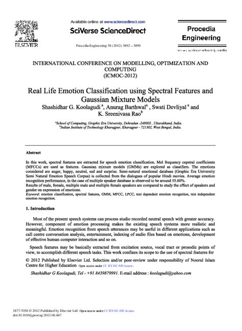 Pdf Real Life Emotion Classification Using Spectral Features And Gaussian Mixture Models