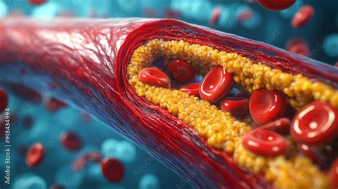 Detailed 3d Illustration Of Cholesterol Plaque Buildup Inside An Artery