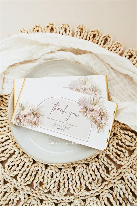 Boho Wedding Chocolate Wrapper Template Printable Boho Pampas Etsy