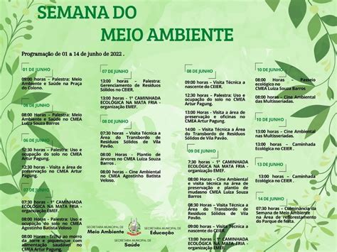 Vila Pavão Divulga Programação Da Semana Do Meio Ambiente Vila Notícias