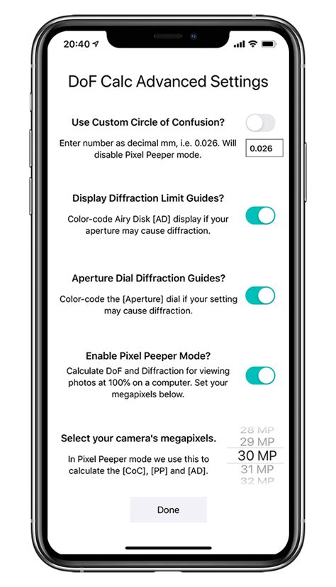 Dof Calc Settings Iphone Martin Bailey Photography