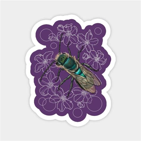 Blue Orchard Mason Bee Doodle For Dark Background Bee Magnet