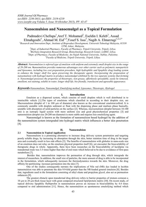 Nanoemulsion And Nanoemulgel As A Topical Formulation Pdf