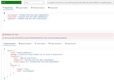 Microsoft Graph Api Azure Ad Grant An Approleassignment For A Service Principal Is Failing