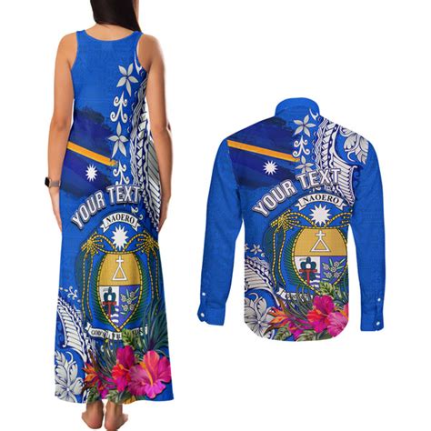 Personalised Nauru Coat Of Arms Couples Matching Tank Maxi Dress And