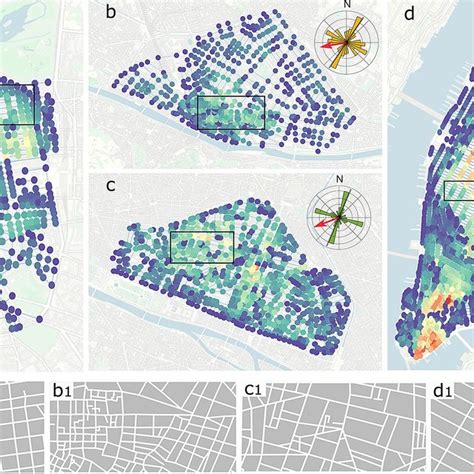 vulnerability maps for a lyon b firenze c paris and d new
