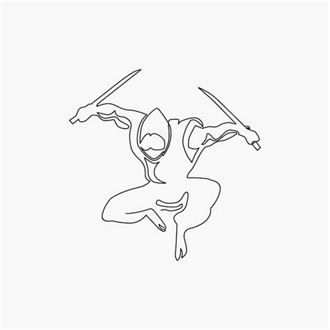 Premium Vector Jumping Ninja Holding Blade Line Art Stock Vector