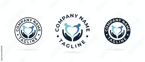Caring Hands Logo With Abstract People And Heart Or Love Sign Stock