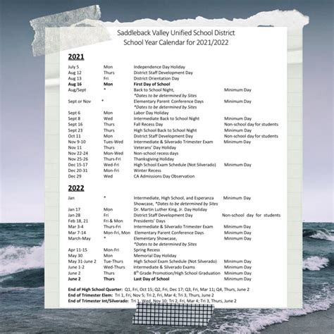Saddleback Valley School District Calendar 2026