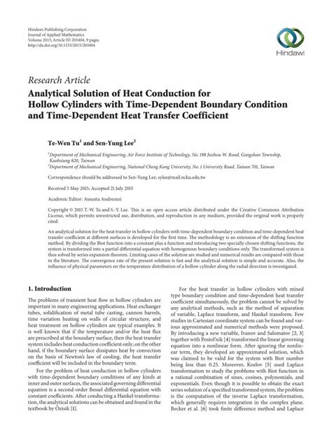 Pdf Research Article Analytical Solution Of Heat Conduction Dokumen