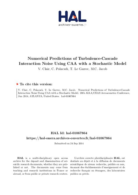 Pdf Numerical Predictions Of Turbulence Cascade Interaction Noise Using Caa With A Stochastic