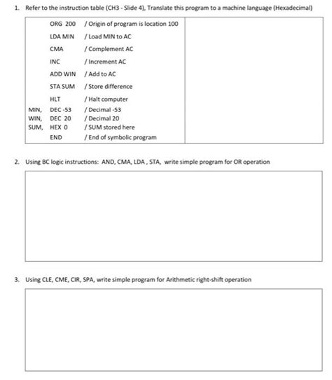 Solved Inc 1 Refer To The Instruction Table Ch3 Slide