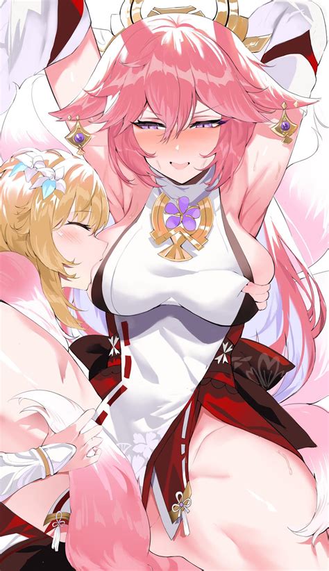 Lumine And Yae Miko Genshin Impact Drawn By Shibenc16e4 Danbooru