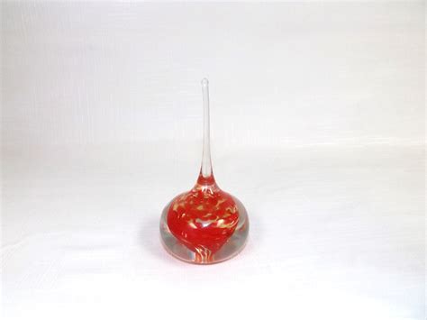 Blenko Glass Ring Holder Paperweight Orange And Yellow Frit