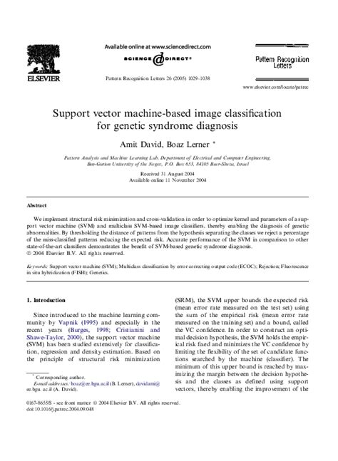 Pdf Support Vector Machine Based Image Classification For Genetic Syndrome Diagnosis Amit