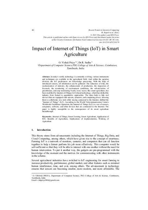 Pdf Impact Of Internet Of Things Iot In Smart Agriculture