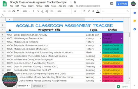 Free Google Classroom Assignment Tracker Google Classroom Assignments