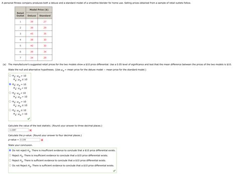 Solved I Only Need Help Finding The Test Statistic And