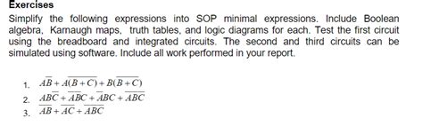 Solved Exercises Simplify The Following Expressions Into SOP Chegg Com