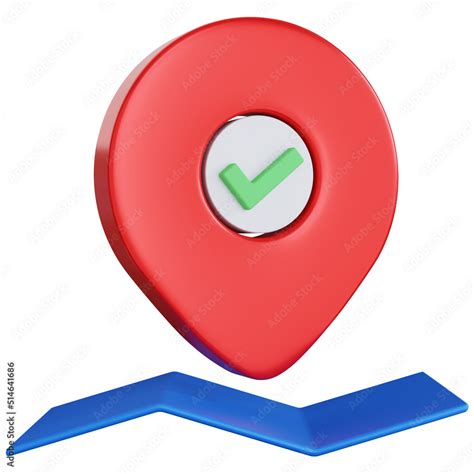 3d Rendering Pin Pointer Check Mark With Map Below Isolated Stock