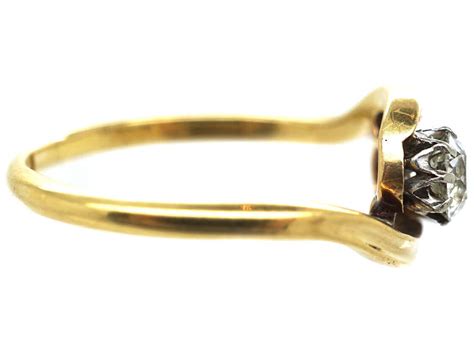 Edwardian 18ct Gold Two Stone Diamond Crossover Ring 706m The