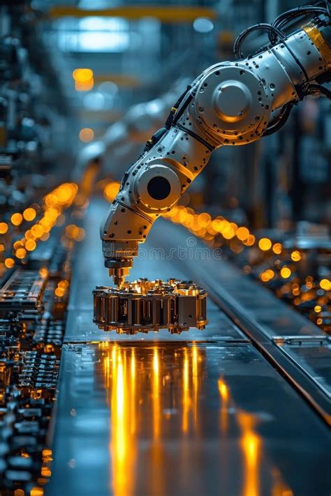 Robotic System Assembling Parts In A High Tech Factory Production Line Stock Image Image Of