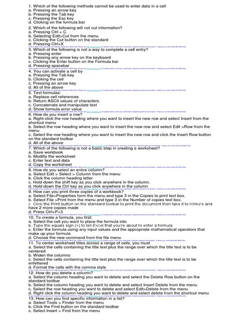 Mcq Questions From Microsoft Excel Pdf Microsoft Excel Multiple