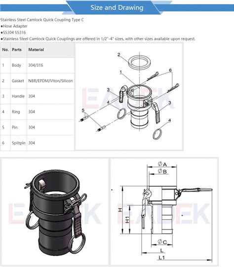 캠록 커플링 C타입 Camlock Quick Coupling Type C 스테인리스 캠록커플링 리드텍에프앤피